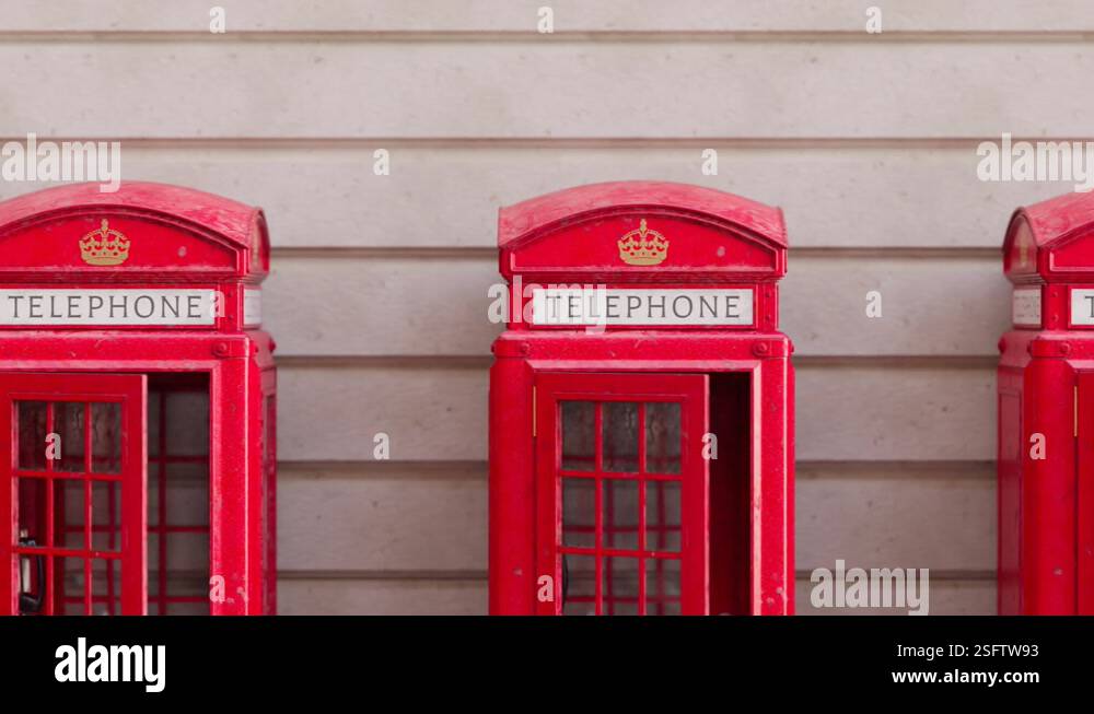 Seamless looping animation with red phone booths on the wall background ...