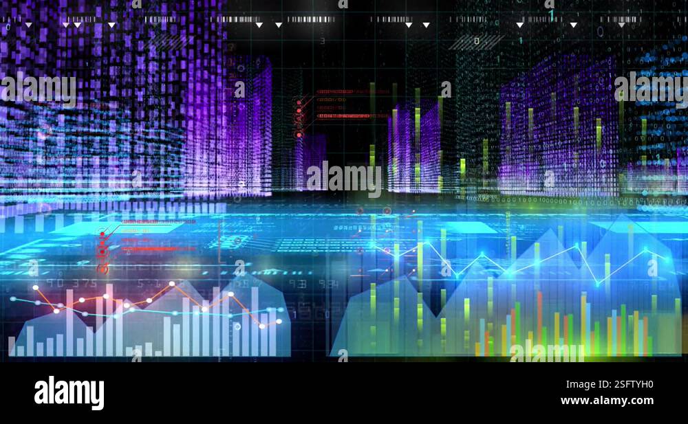 4K financial chart,Business Data trend hud Graph,digital city,seamless ...