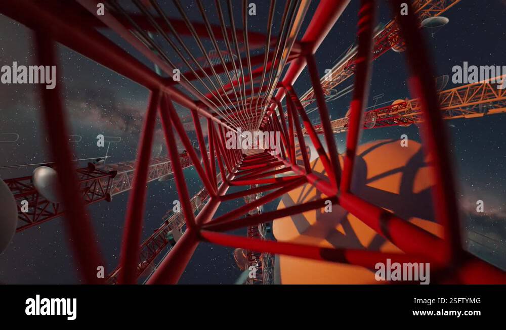Endless animation of climbing into the top of the communication tower ...
