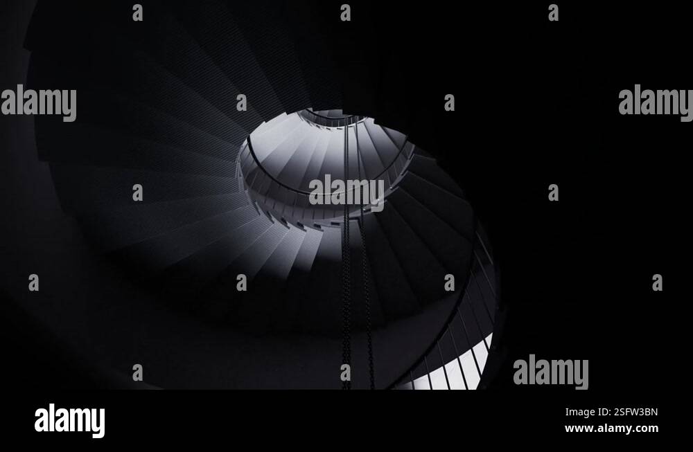 Modern, black and white spiral staircase. Interior of a lighthouse ...