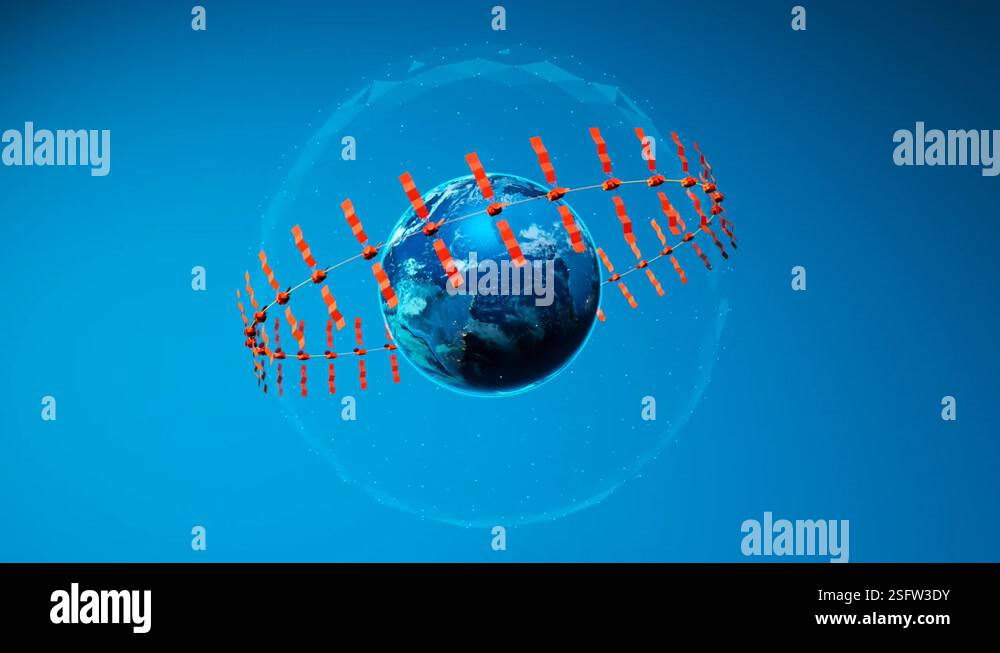 Abstract concept of satellites flying in an orbit around Earth planet ...