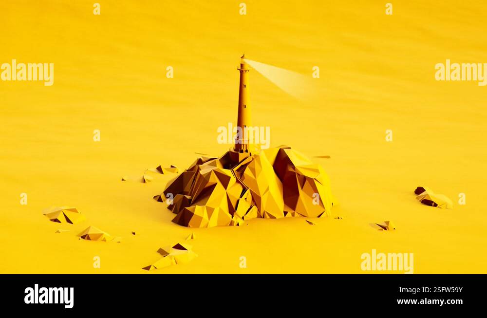 Colourful blue monochromatic animation of a lighthouse on a secluded ...