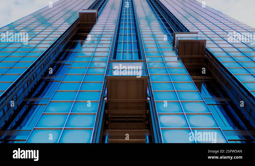 Endless, seamless looping animation of elevators moving up on a glass ...