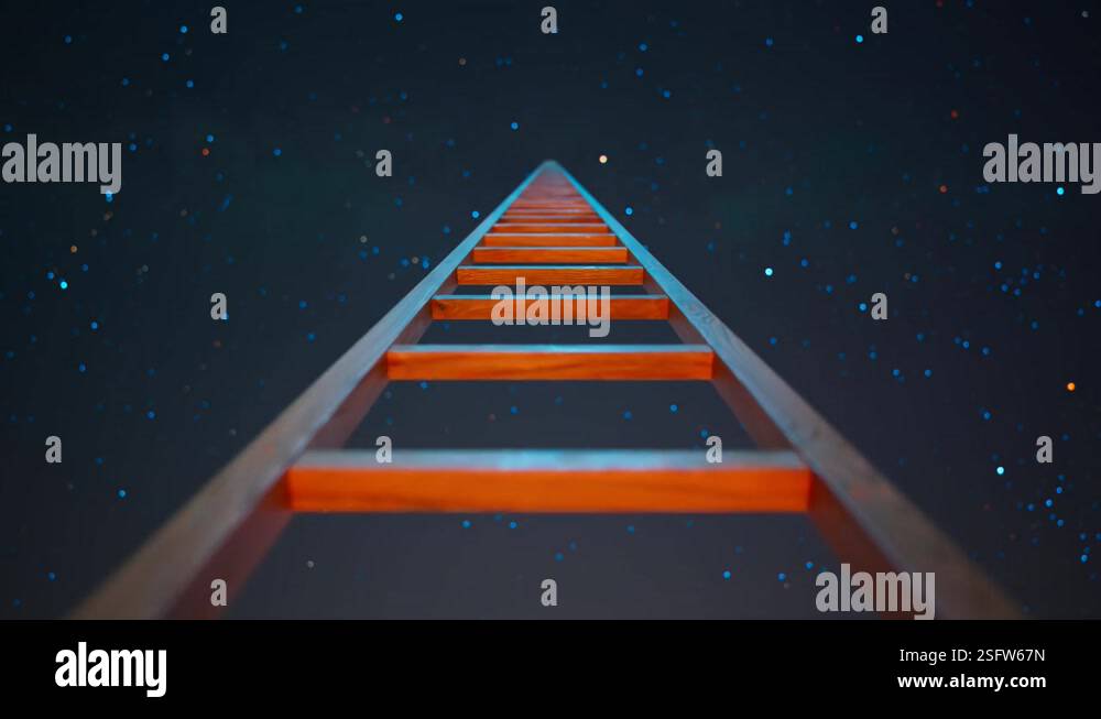 The endless leader to the dark starry sky. Symbol of reaching success ...