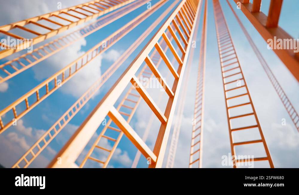 Endless leaders to the blue sky with white clouds. Symbol of reaching ...