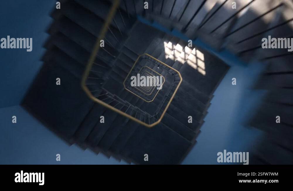 Vertigo effect. Camera makes a fast dolly zoom down the spiral ...