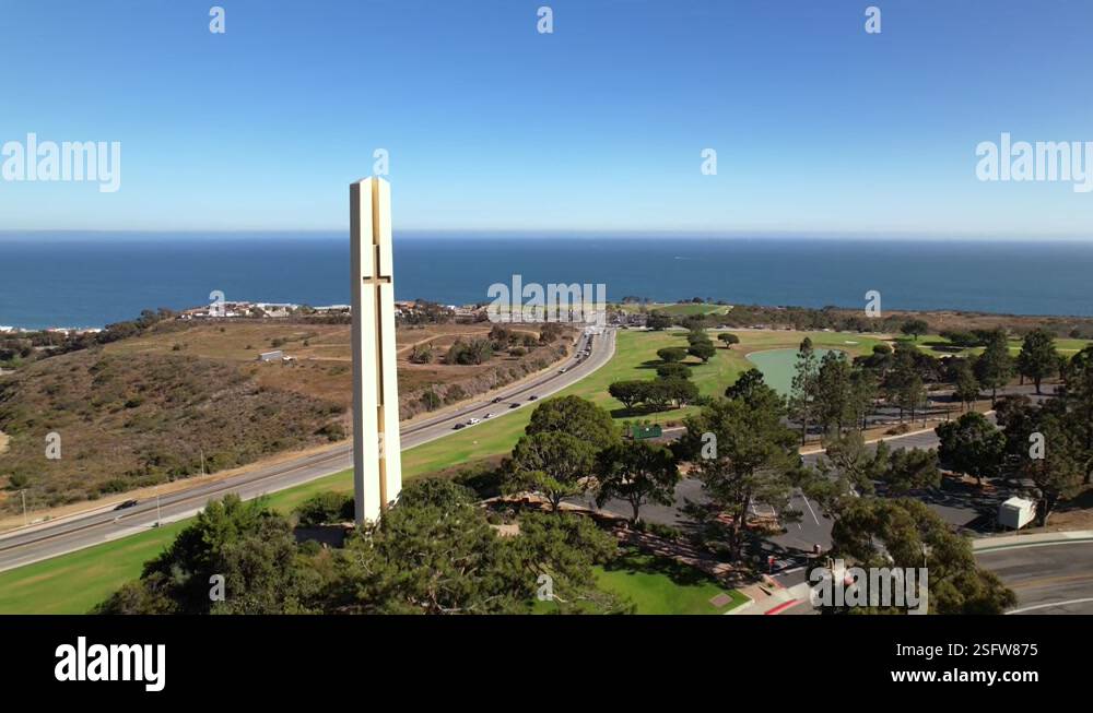 Pepperdine, The Phillips Theme Tower ocean view - ascending aerial view ...