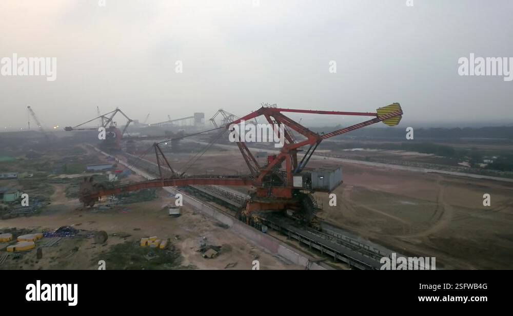 Paradip Port With Stacker And Reclaimer Machinery On A Foggy Day In ...