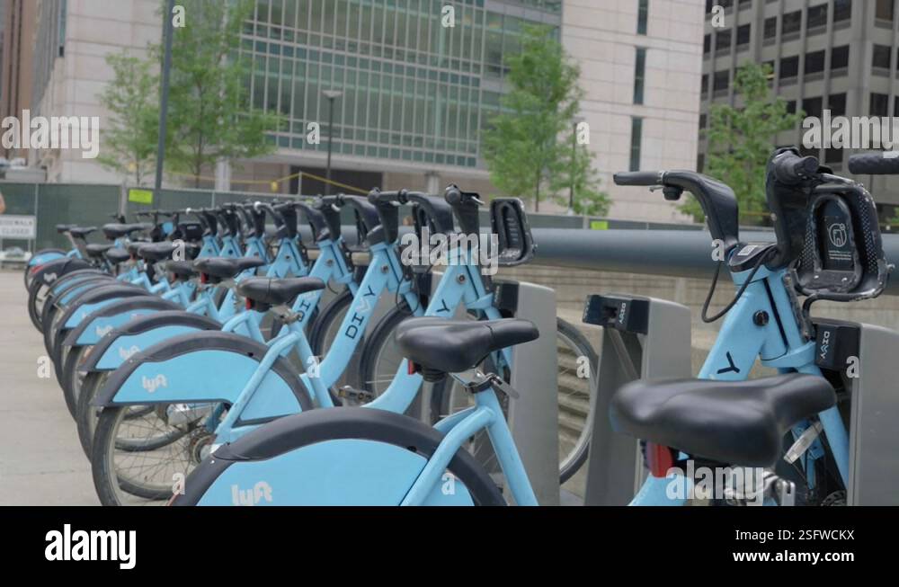 Lyft Divvy Rental Bicycles Locked at Docking Station in Downtown ...