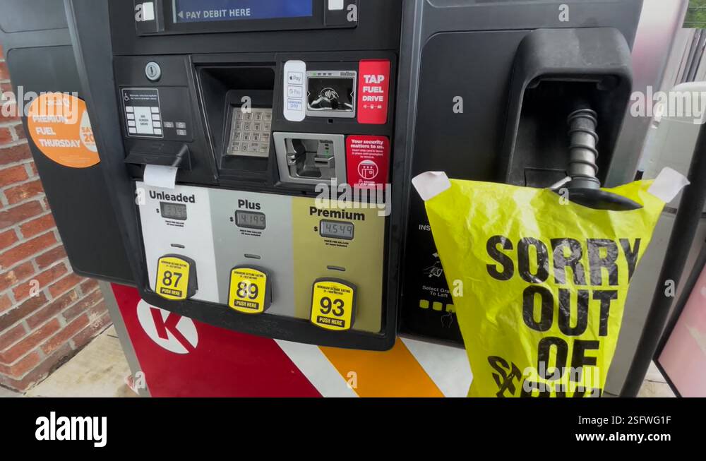 Circle K retail gas station orange caution cones around a gas pump ...