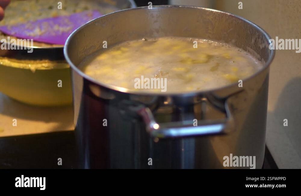 Cooking Potato Dough Lumps In A Pot With Boiling Water. Bryndzove ...