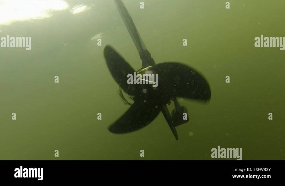 Underwater View Of Spinning Motor Of A Moving Boat. - Underwater Shot ...