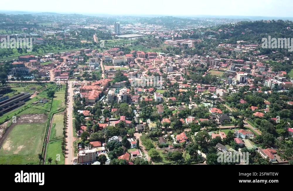 Kampala, capital city of Uganda. Aerial view of wide urban area in ...