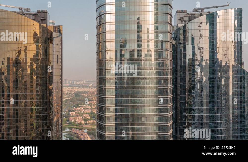 Tall residential buildings at JLT aerial timelapse, part of the Dubai ...