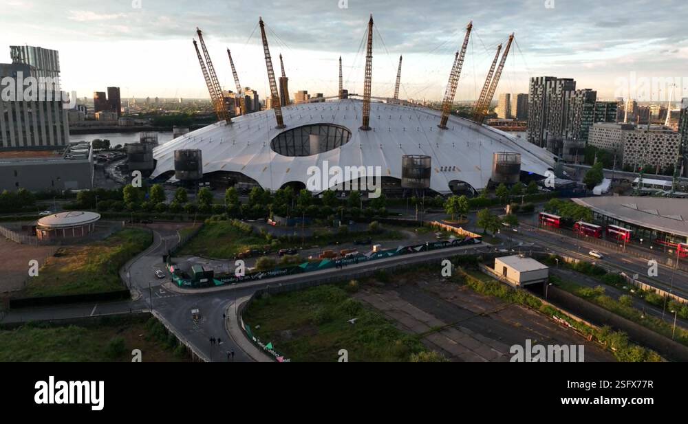 The iconic O2 Arena near isle of Dogs and Thames river Stock Video ...