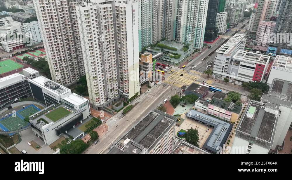 Cheung Sha Wan, Hong Kong, 28 December 2021: Drone fly over Hong Kong ...