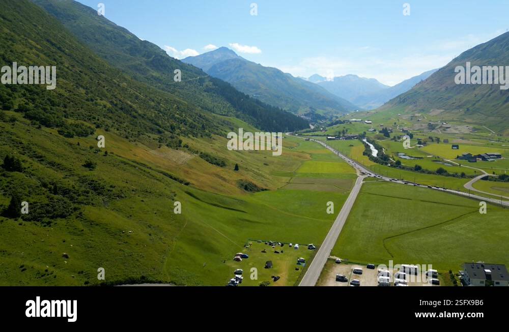 Road to Realp and Furka Pass Mountain Road in Switzerland from above ...
