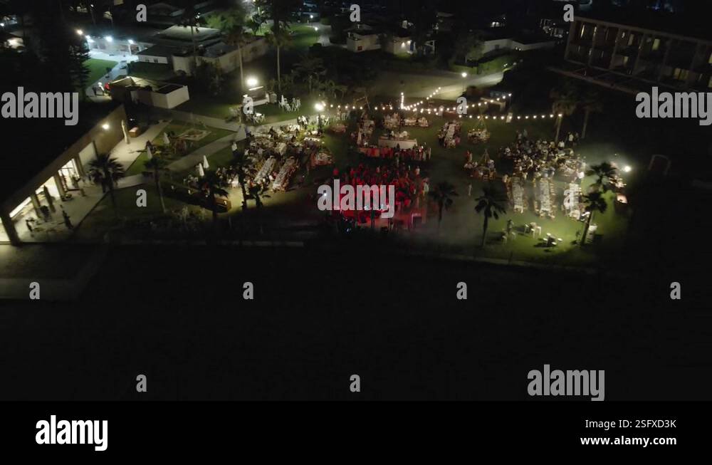 Night view of the wedding dance floor, taken by drone Stock Video ...