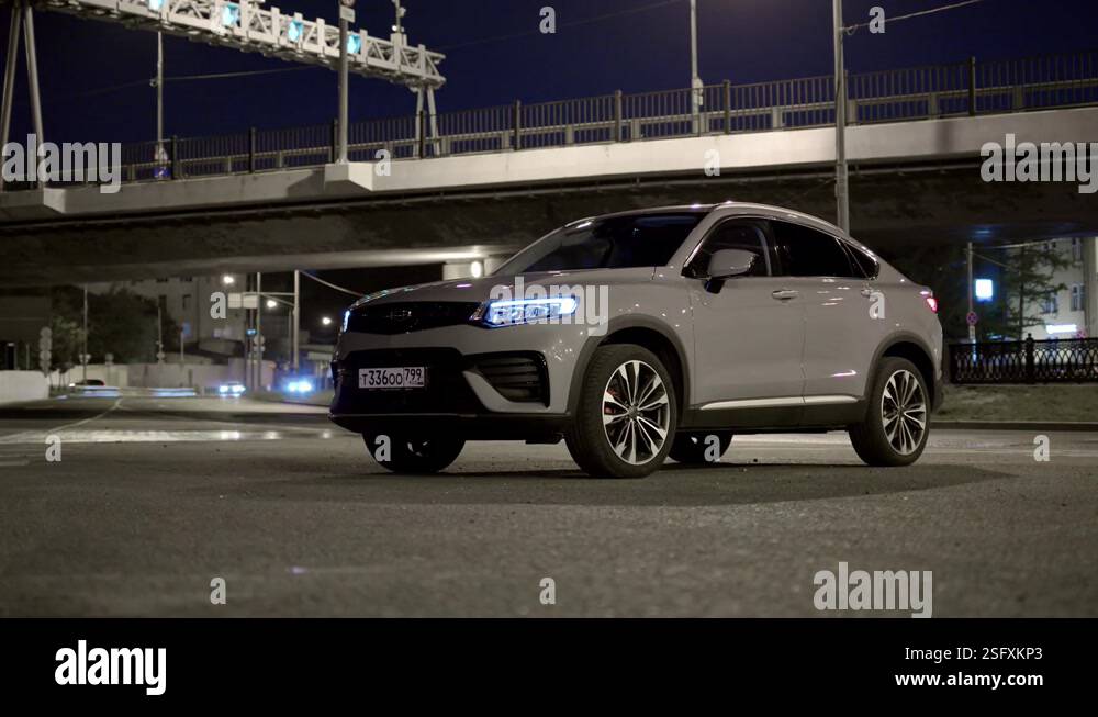 Moscow, Russia - CIRCA 2022: new model of Geely Tugella stand on road ...