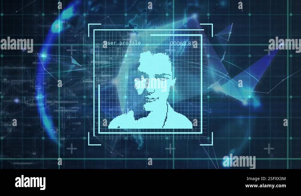 Animation of multiple profile icons with data processing over spinning ...
