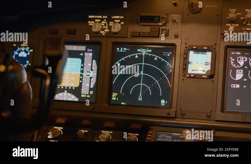 Radar compass and windscreen on dashboard in cockpit Stock Video Footage - Alamy