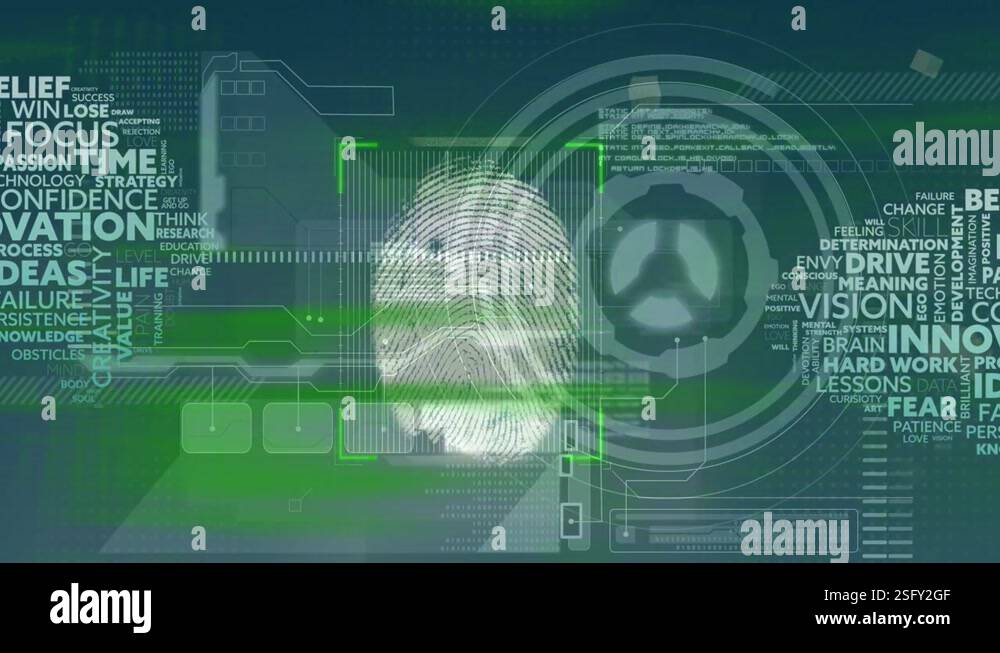 Animation of graphical infographic interface with fingerprints, programming data Stock Video ...