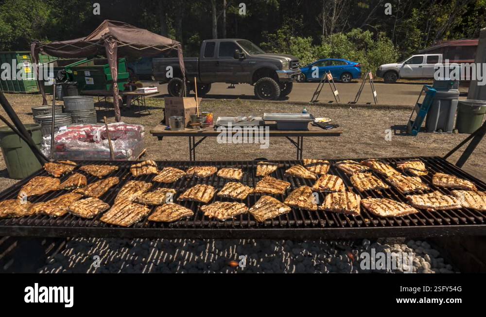 World's Largest Salmon BBQ Barbeque Fort Bragg Crowds People Timelapse ...