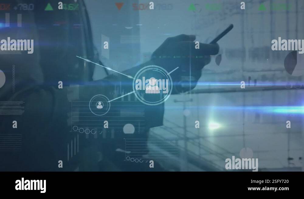 Animation of data processing over businessman walking in office Stock ...