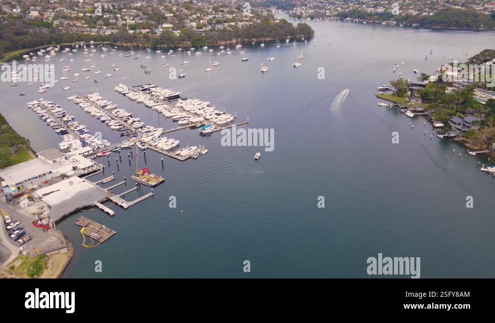 Aerial drone reverse view of Spit Bridge between Seaforth and Mosman ...