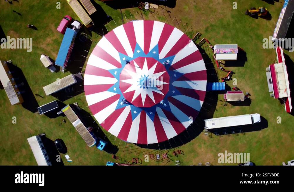 Big Top Circus, Bird's-Eye spinning and rising Drone shot Stock Video ...