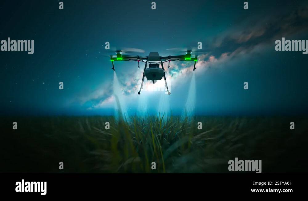 Animation with drone spraying health plant products on a plantation at ...