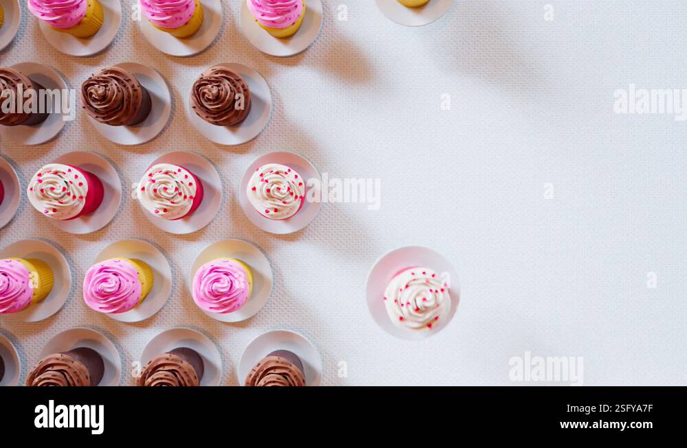 Colorful sweet cupcakes or muffins with icing. Take away meal or ...