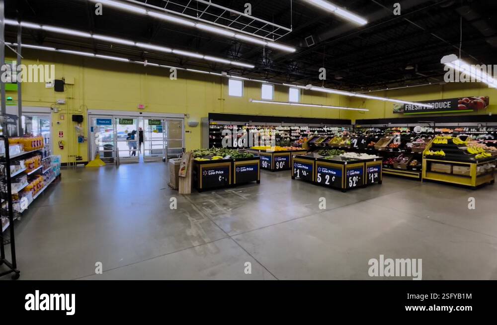 Walmart Retail grocery store interior people entering store produce ...