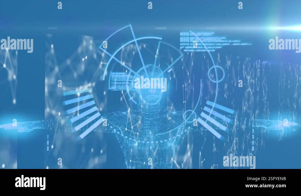 Animation of data processing with scope scanning and human model over network of Stock Video ...