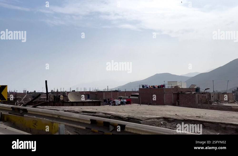 Hill side shanty town slum city colony in Manchay, Lima, Peru. View ...