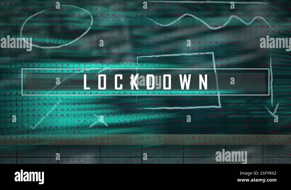 Animation of lockdown text in white over charts, graphs and processing data on Stock Video ...