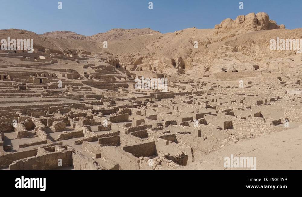 Wide view of ancient civilization ruins in the deserted mountains, Deir ...
