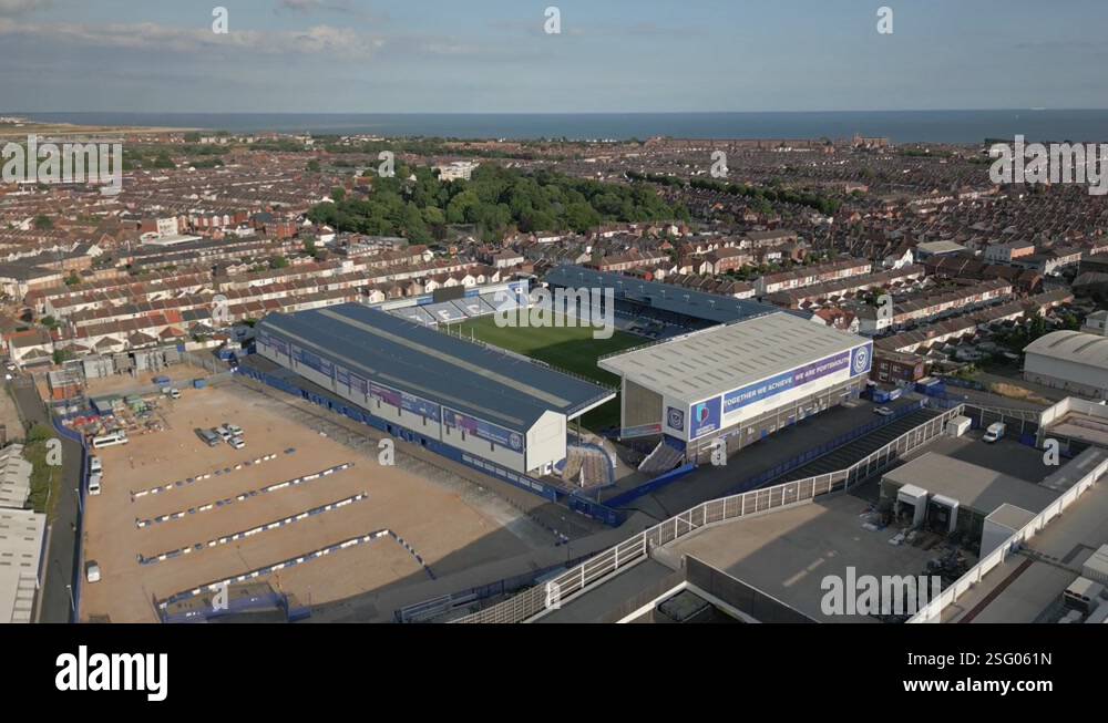 High aerial view of Fratton Park Stadium, Portsmouth FC Stock Video ...