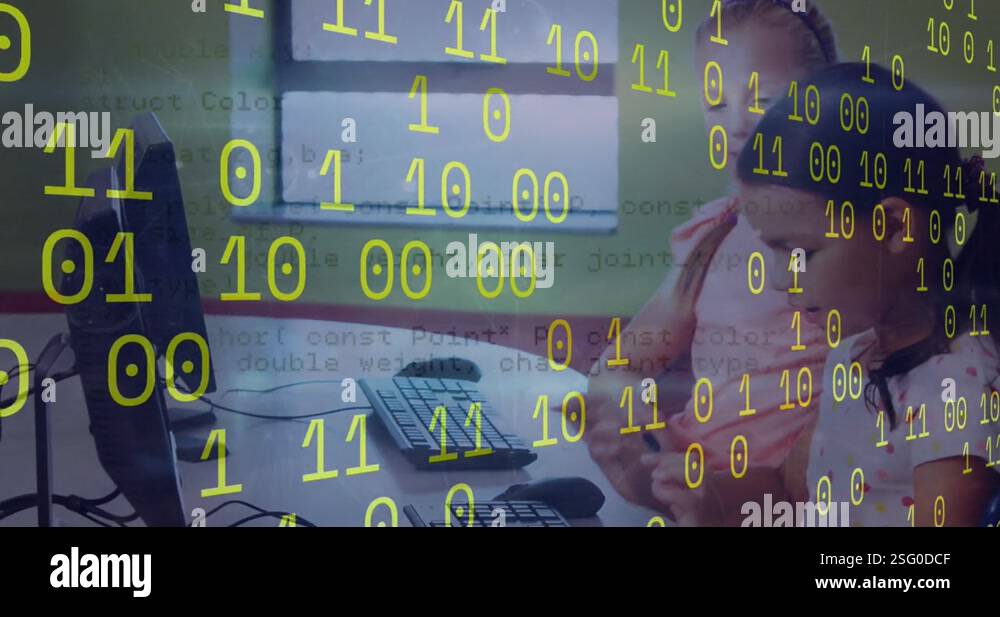 Animation of binary coding and data processing against two diverse ...