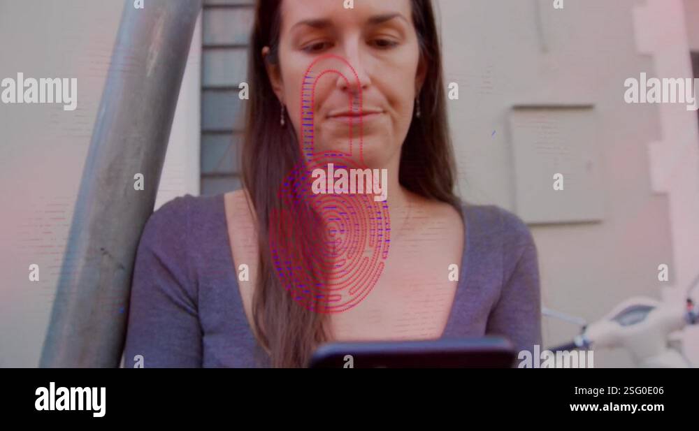 Animation of security padlock icon over caucasian woman using ...