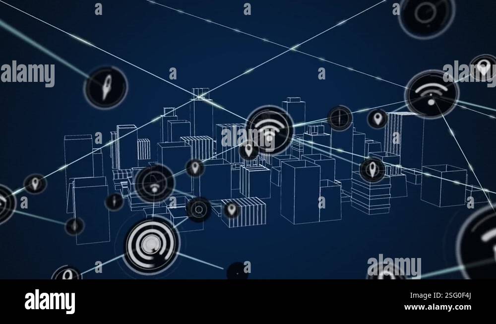 Animation of gps and wi-fi icons interconnecting with lines over digital modern Stock Video ...