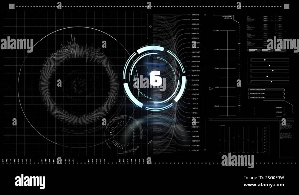 Animation of scope scanning with countdown over data processing on black Stock Video Footage - Alamy