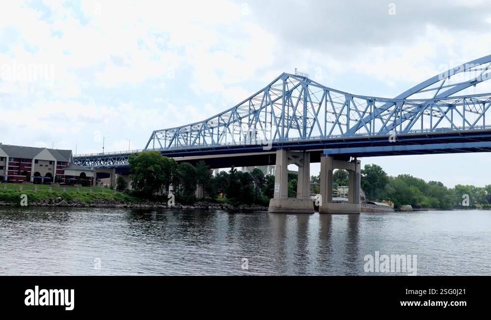 Bridges over Mississippi River at La Crosse, Wisconsin viewed from a ...