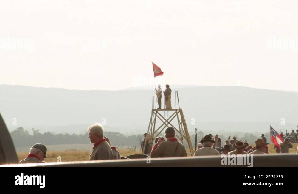 Civil War Confederate Re-enactor Signal Corps Flags Waving - battle at ...