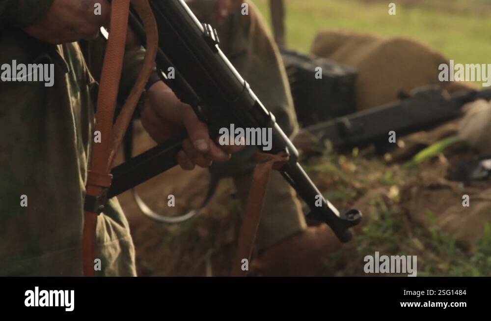 WW2 German Machine Gun in Front-Line Trenches - Combat Recreation Stock ...