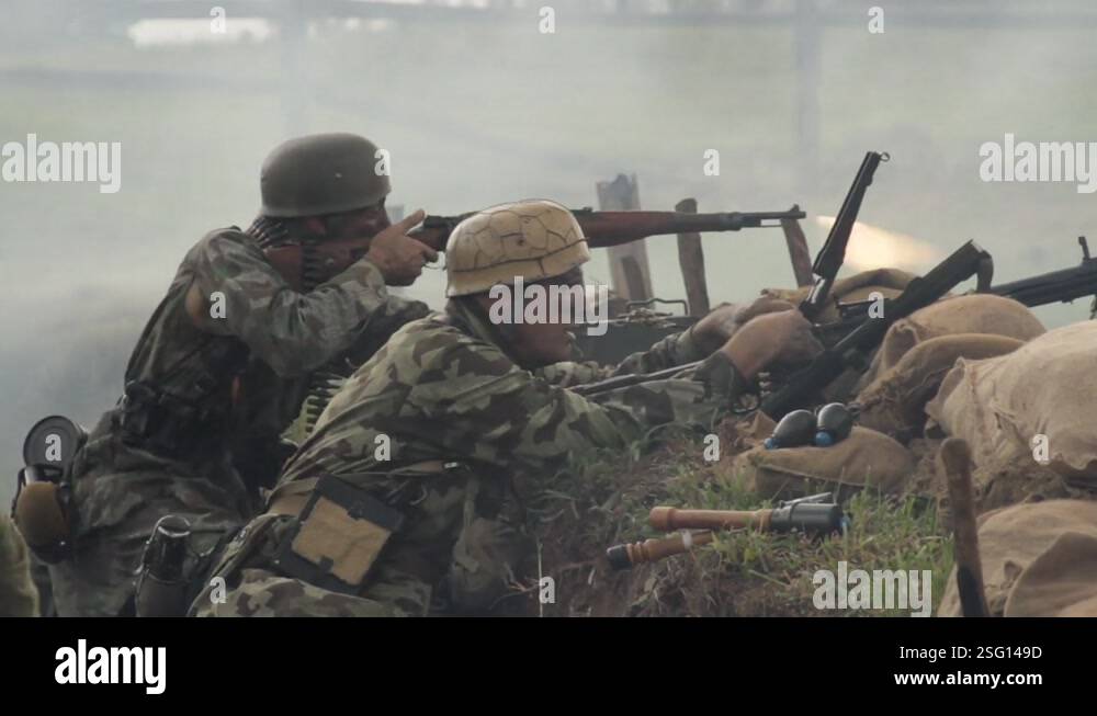 WW2 German Soldiers Fight in Front-Line Trenches - Combat Recreation ...