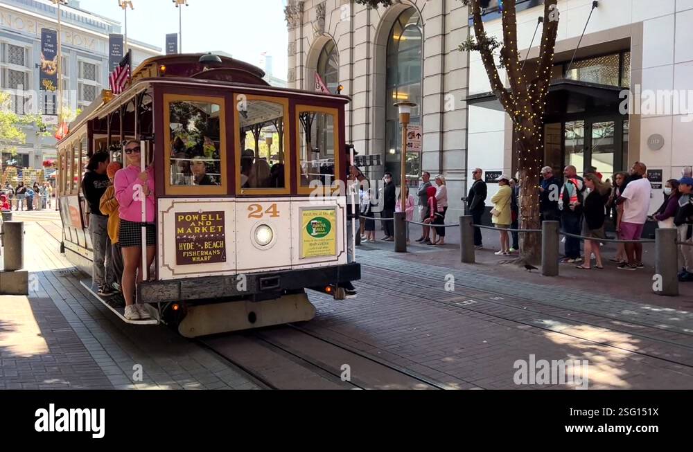 4K HD video of iconic San Francisco Trolley at Powell St Station ...