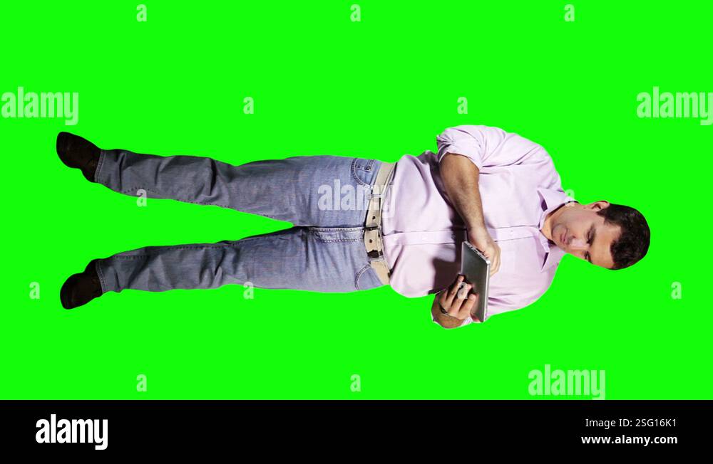 Young Man Tablet PC Bad News Full Body Greenscreen Stock Video Footage ...