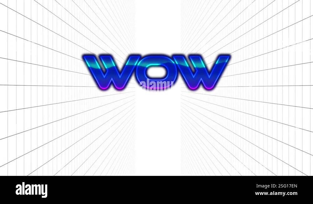 Animation of blue wow text amidst grid patterns against white ...