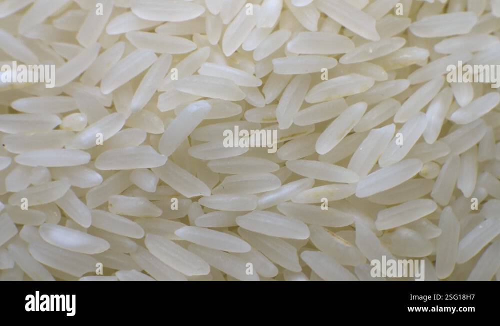 White polished long rice close-up in macro mode rotates in a circle ...
